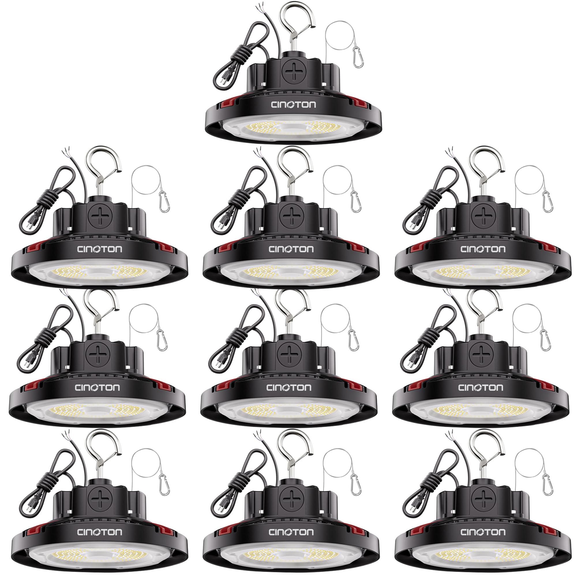 CINOTON UFO LED High Bay Light, 160W/120W/80W Switchable, AC100-277V LED Shop Lights with US Plug, 24000LM Dimmable 0-10V Commercial Bay Lighting for Garage Workshop 5000K Daylight-UL Listed, 10 Pack
