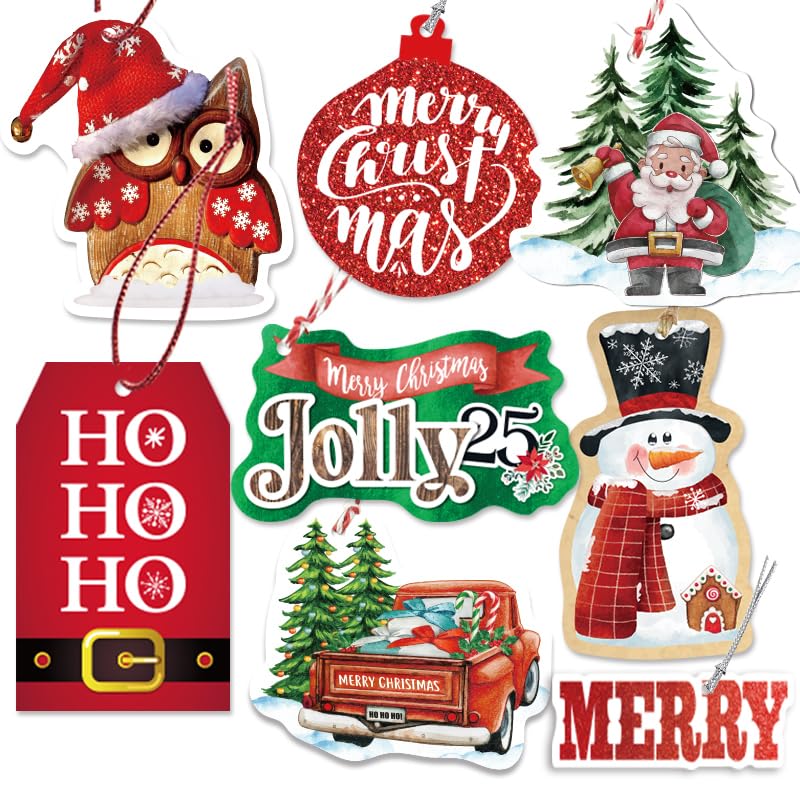 Christmas Name Tags with Untied String 60 Count(15 Assorted Glitter, Foil, Printed Designs for Xmas Holiday Present Wrapping)…