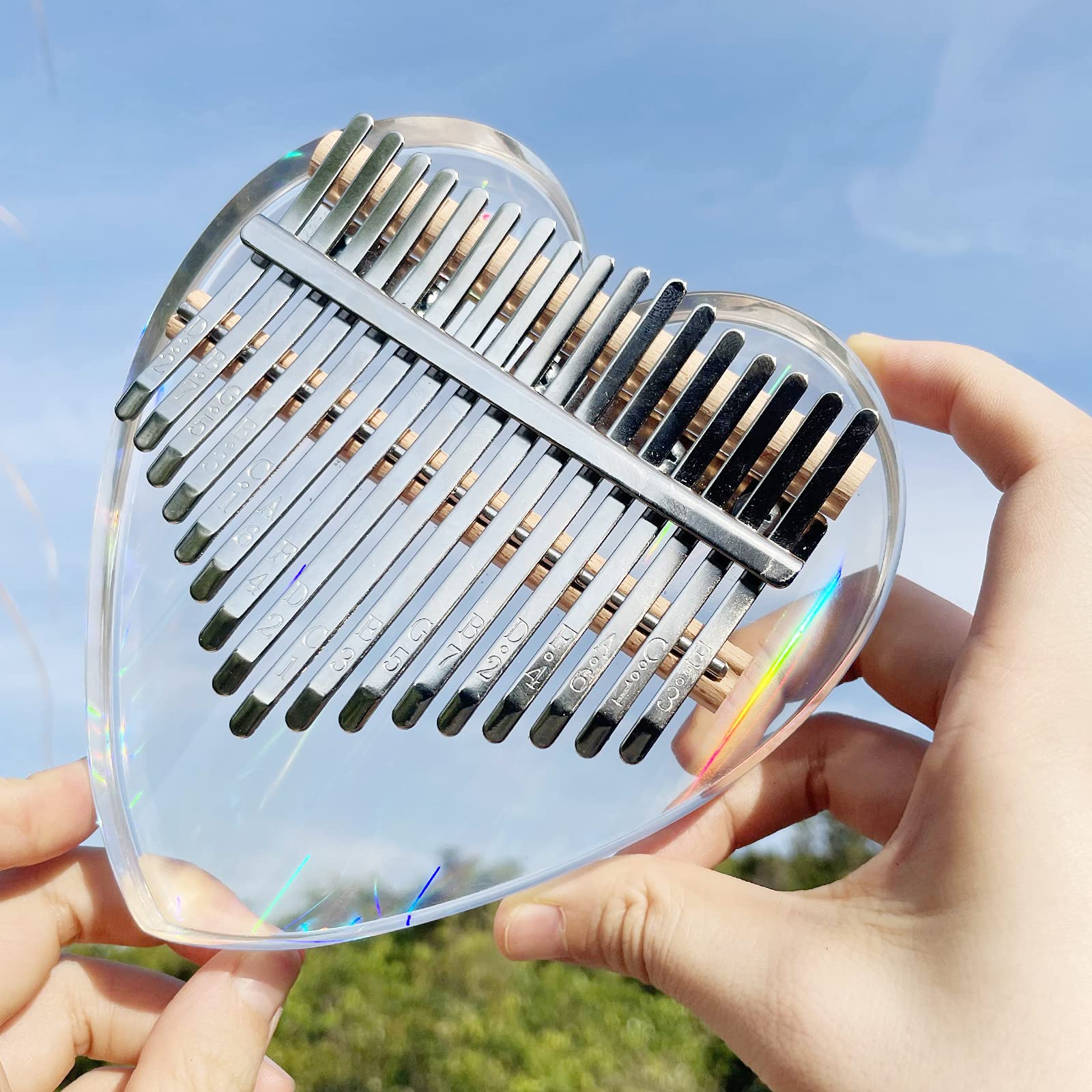 Kalimba Thumb Piano 17 Keys, Clear Finger Piano Kalimba with Tune Hammer and Study Instruction for Gift Kids Adult Beginners Professional