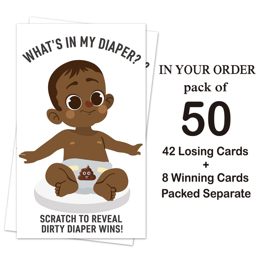 Hafhue 50 Pack What‘s in My Diaper Scratch Off Game Scratch Off Cards for Baby Shower, Baby Shower Activity and Idea, Silly Activity for Ice Breakers(African American)