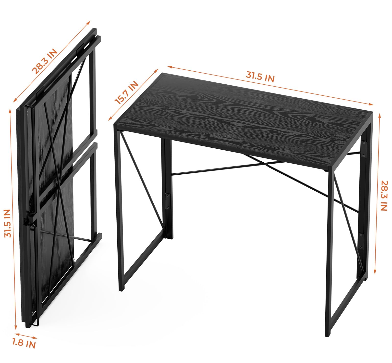 Coavas Small Folding Desk, No Assembly Required Computer Desks, 31.5 inch Spaces Saving Foldable Table for Bedroom, Home Office, Dorm, Apartment, Black Wood