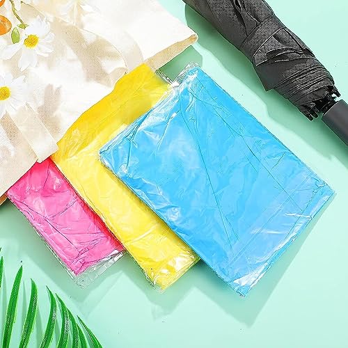 AYWVRBST 12 Pack Disposable Clear Rain Ponchos with Hood for Adults,51.1 Inches Emergency Raincoats for Camping Hiking Traveling (Red, Yellow, Blue)