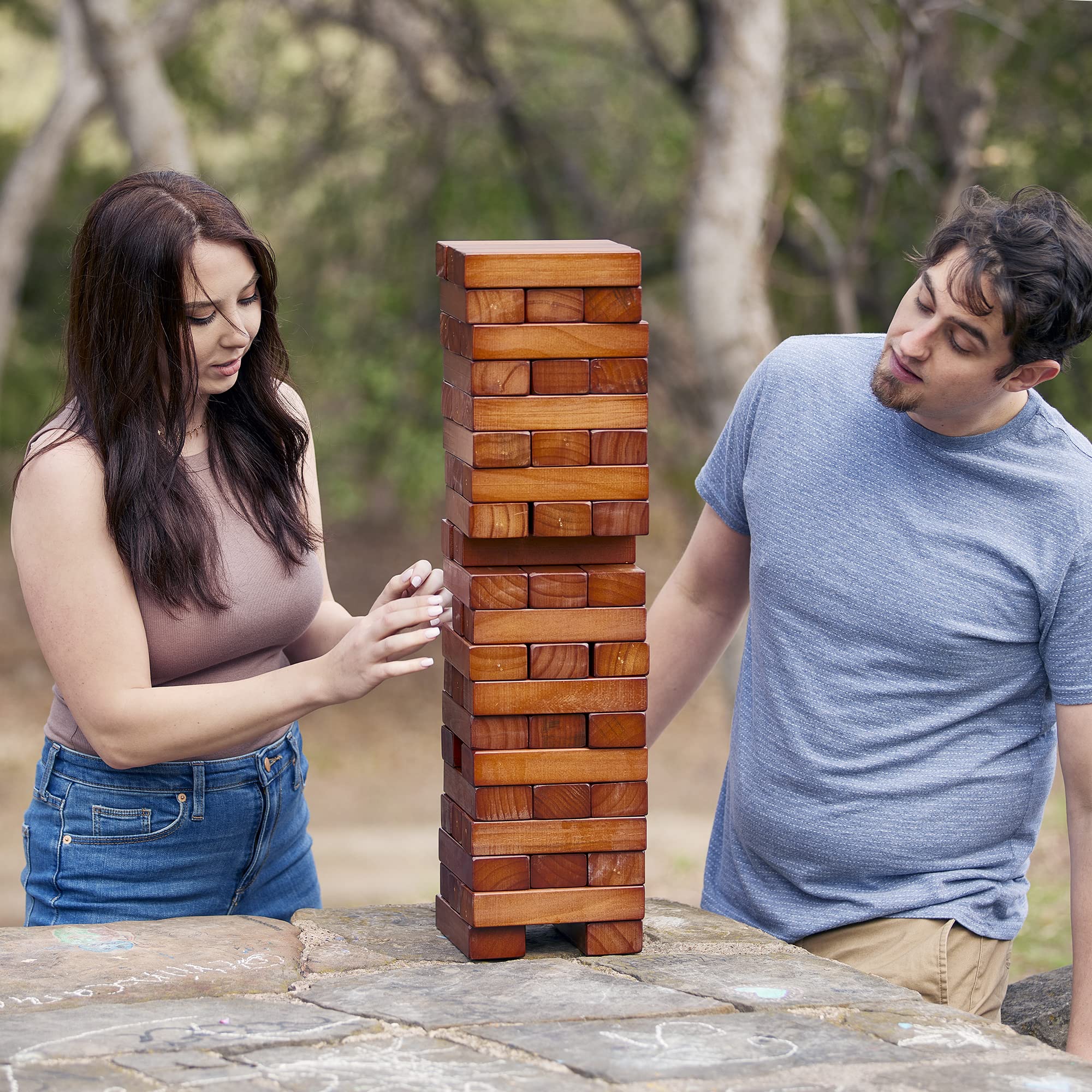 Yard Games Large Tumbling Timbers Wood Stacking Party Tailgate Backyard Game Indoor Outdoor with Carrying Case for Kids Adults, 24 Inch, Stained