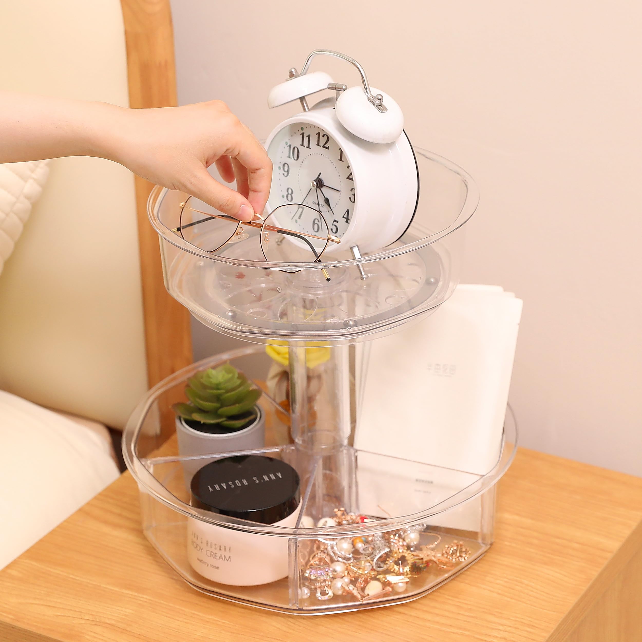 Bienvoun 2 Tier Lazy Susan Organizer Turntable Clear Spice Rack Organizer for Cabinet Height Adjustable Cabinet Organizer for Pantry Kitchen Clear