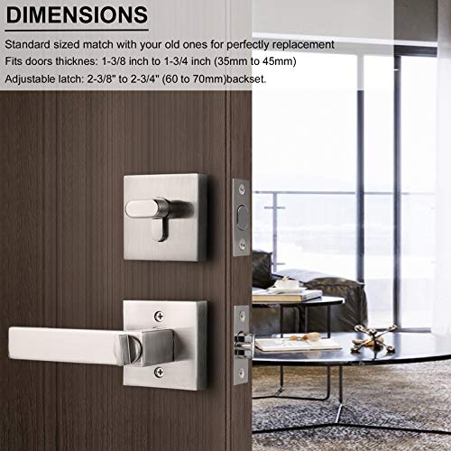 Entry Door Handle Set with Single Cylinder Deadbolts, Satin Nickel Finish Door Levers with Lock&Keys, Contemporary Modern Style Door Handleset Combo Pack, Keyed Alike per Set