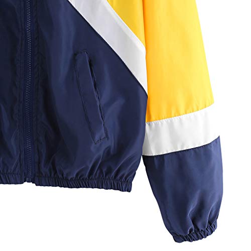 Fheaven Women Casual Long Sleeve Zipper Color Block Patchwork Slim Fit Hooded Sport Coat Yellow
