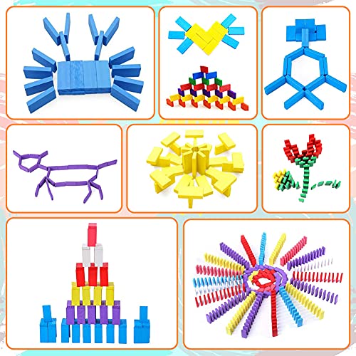MCPINKY Super Domino Blocks, 720PCS+ Domino Starter Kit Bulk Dominoes Wooden Domino Blocks Colored Dominoes Building Block Tile Game Racing Educational Toy