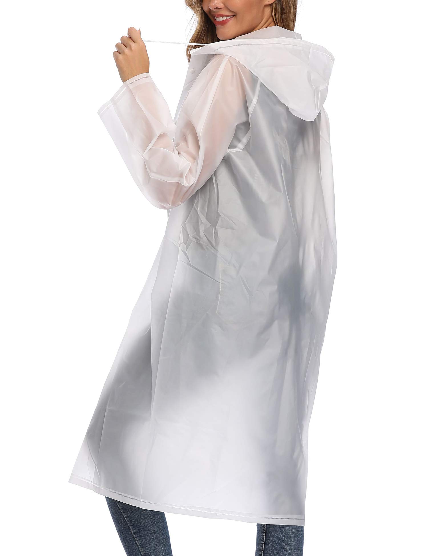 Besshopie Rain Poncho for Adults, Reusable Raincoat Emergency Rain Gear with Hoods and Sleeves White M