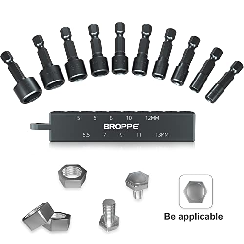BROPPE 20Pcs Power Nut Driver Set for Impact Drill, SAE and Metric 1/4β Hex Head Drill Bit Set Screwdriver Socket Set, High Hardness CR-V Steel, Quick Change Chuck Socket Wrench Screw Impact Nutsetter