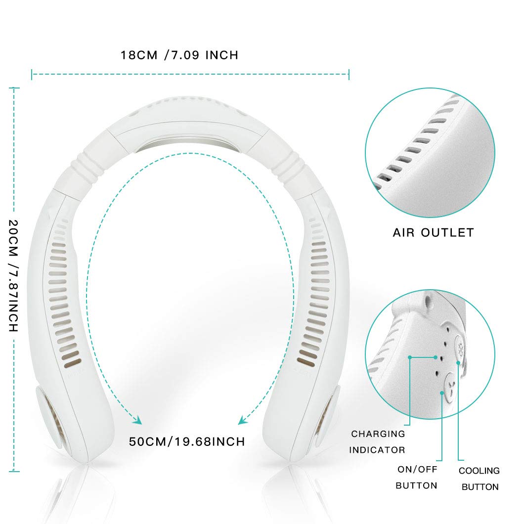 Kapkon Portable Hands Free Bladeless Neck Fan,Wearable Personal Air Conditioner Fan Built-in Refrigerating Chip,4000 mAn Battery Operated Personal Neck Fan, USB Rechargeable
