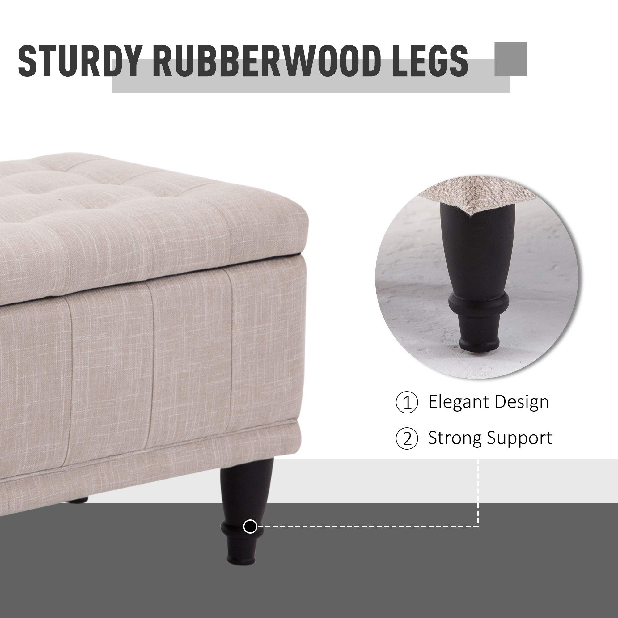 HOMCOM Storage Ottoman, Linen Fabric Button Tufted Storage Bench with Soft Close Lid for Living Room, Entryway or Bedroom, Beige
