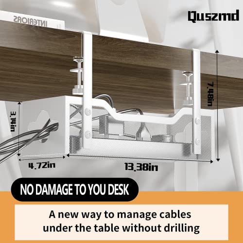 Under Desk Cable Management Tray, No Damage to Desk,Standing Desk Cable Organizer, Quszmd Under Desk Cord Organizer,Under Desk Wire Management Tray - Easy to Install