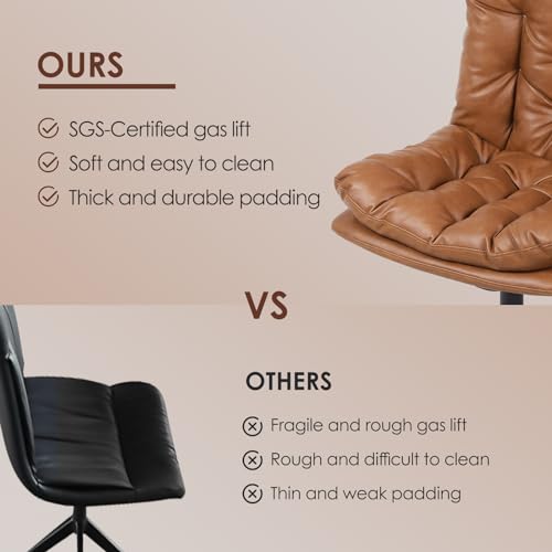 Chummaven High-Back Armless Home Office Chair No Wheels,Pu Leather Office Desk Chair Thick Swivel Rocking Vanity Chair Adjustable Computer Task Chair for Make Up,Small Space,Bedroom,Brown