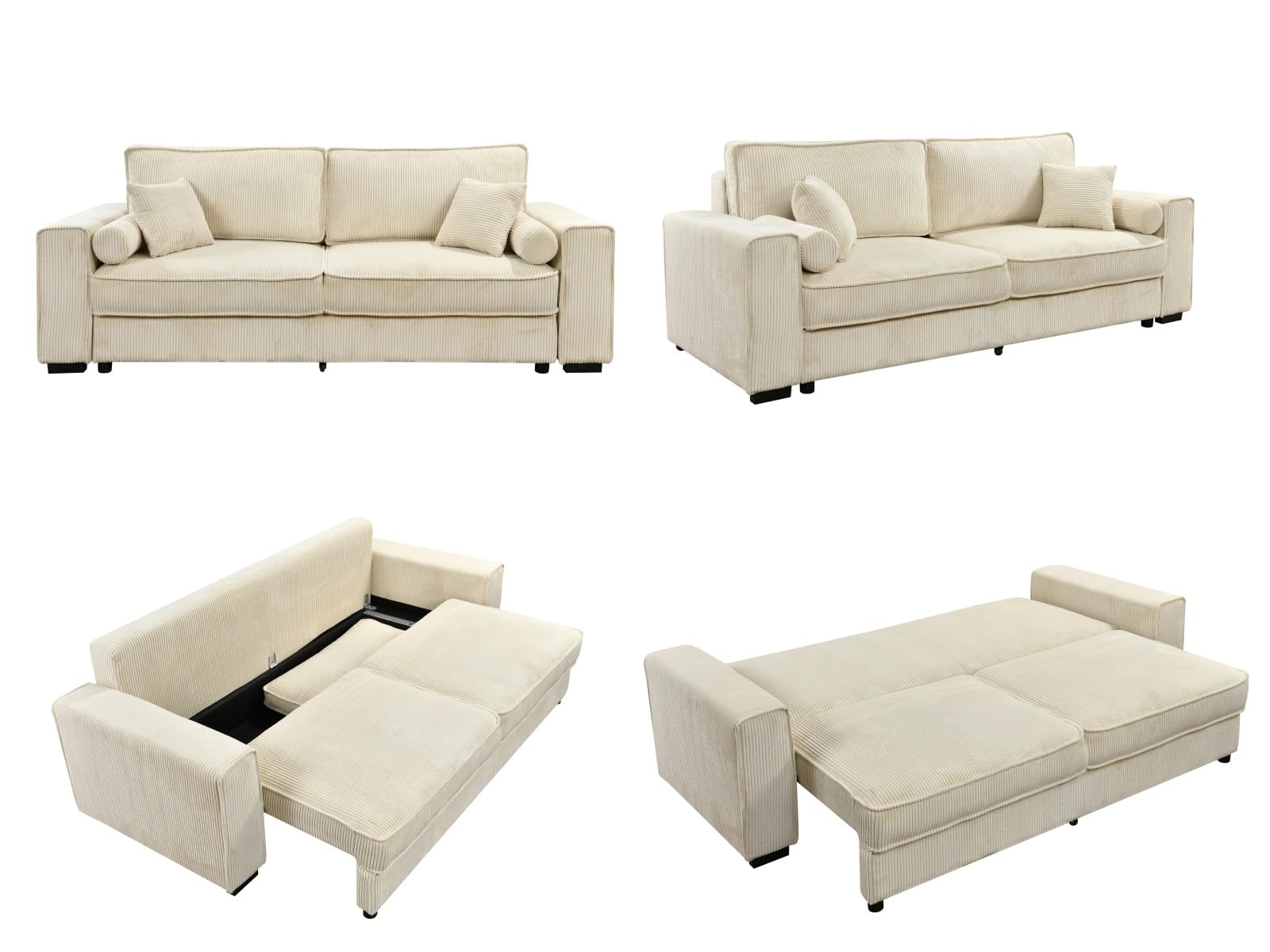 ChicFurnit Sofa Bed,3 in 1 Convertible Sleeper Loveseat with Pull Out Bed,78'' Upholstered Reclining Futon Couch Bed with Adjustable Backrest and Square Arms for Living Room,Bedroom,Beige