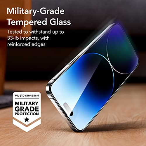 ESR for iPhone 14 Pro Screen Protector, Easy Installation Frame, Military-Grade Protection, Ultra Tough, Scratch Resistant, Tempered-Glass Screen Protector for iPhone 14 Pro, 3 Pack
