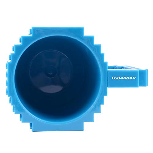 Fubarbar Brick Coffee Mug – Cool Novelty Cup with Lid, Straw & Building Blocks, Funny Xmas/Birthday Gift for Men, Women, Kids(Blue)