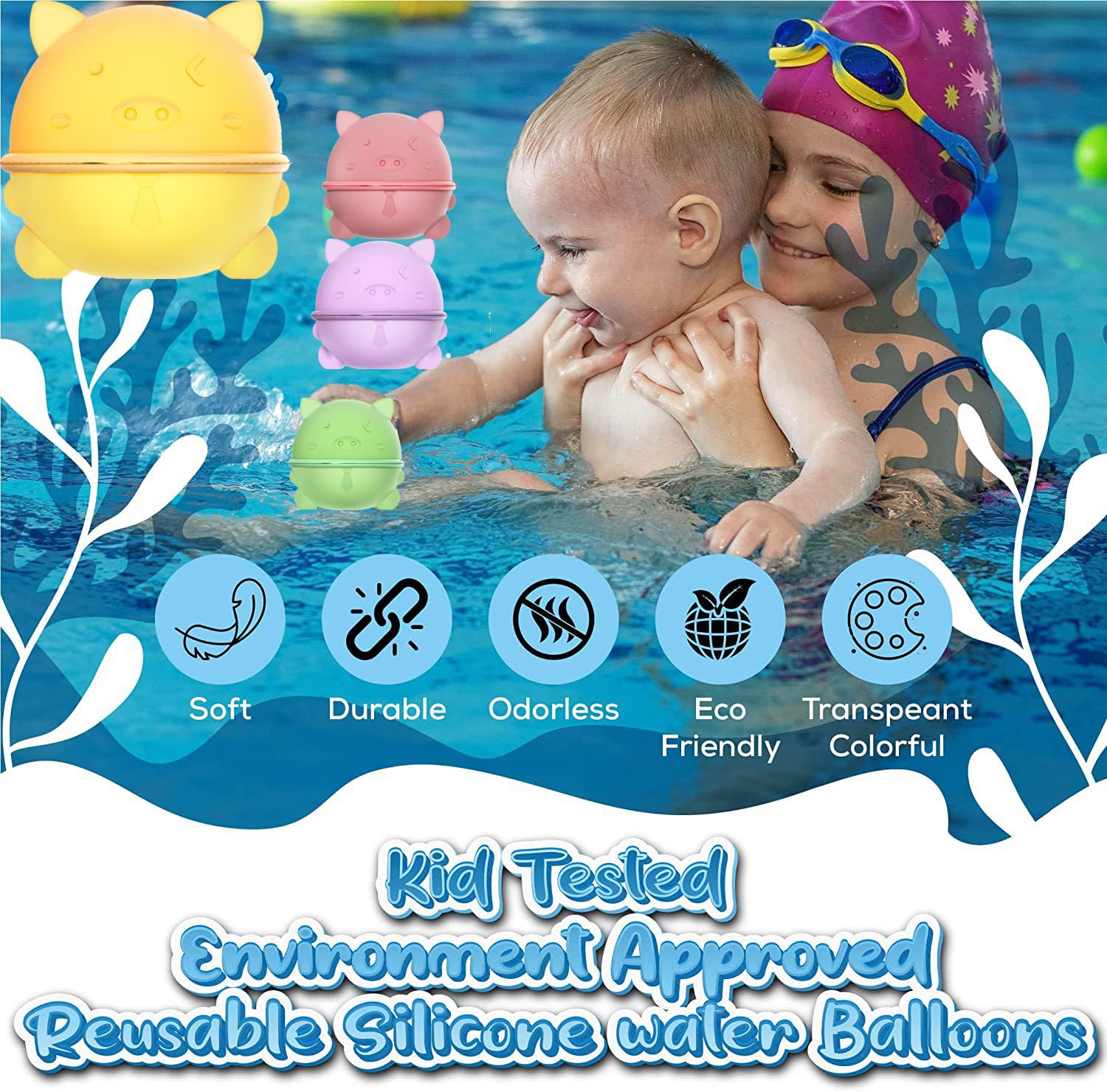 Azgoot Magnet Reusable Water Balloons,Magnetic Silicone Self-Sealing Quick Fill Splash Water Balls for Kids 3 Years and Up (5pcs)