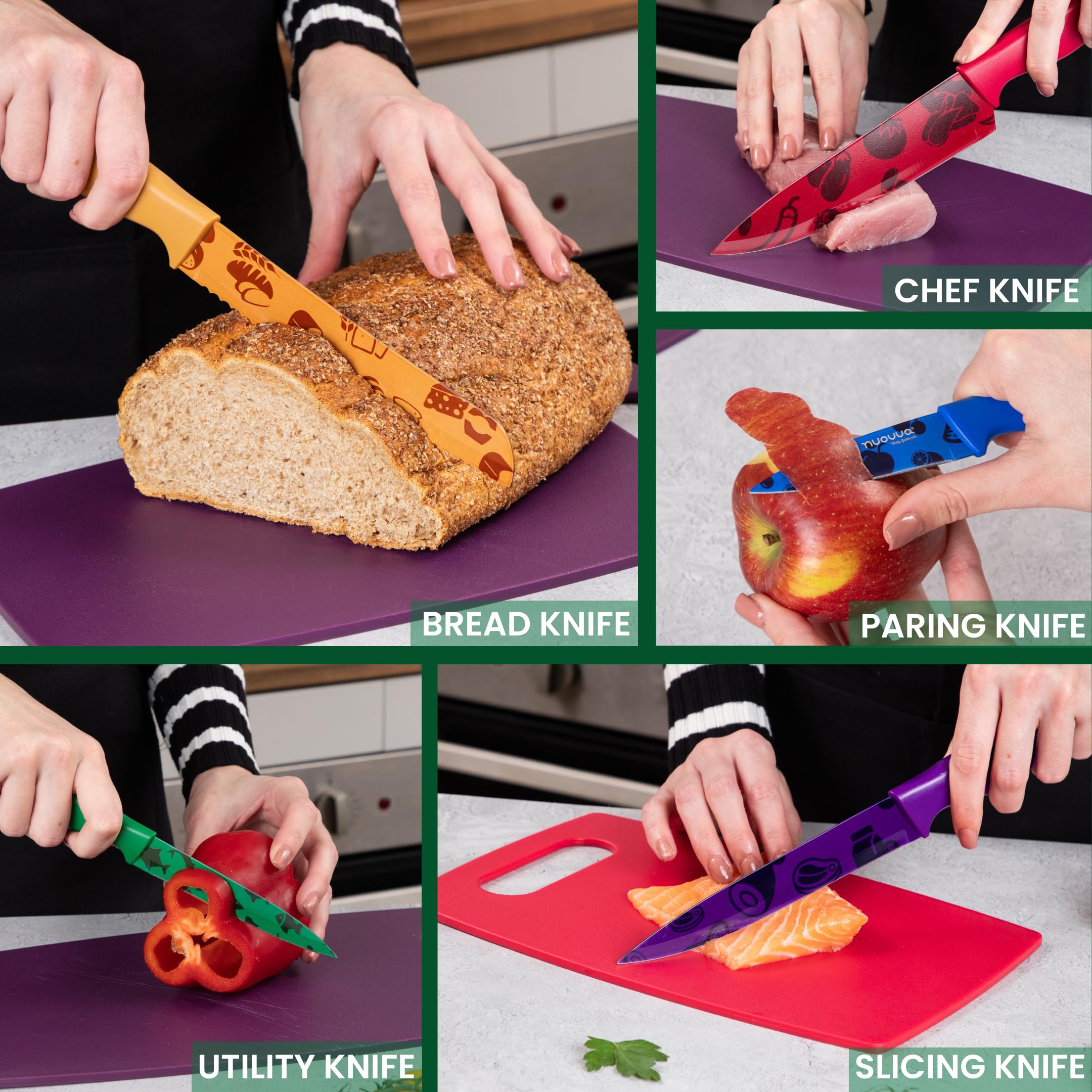nuovva Sharp Kitchen Filleting Knives β 5pcs Copper Kitchen Knives β Black Non Stick Blades
