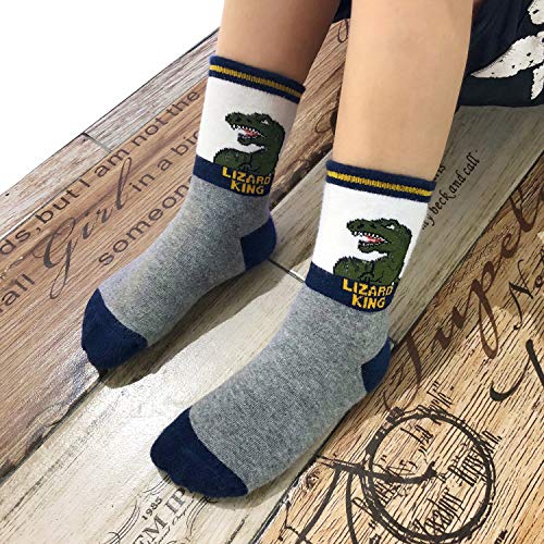 Boys Socks Dinosaur Kids Socks Cartoon Pattern Cotton Crew Socks (4-7 Years A1 (10 Pairs))