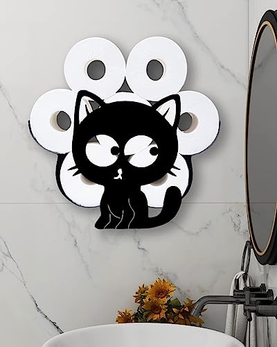 Cute Cat Toilet Paper Holder, Cute Farmhouse Wall-Mount Toilet Paper Rack for 8 Rolls, Metal Wall Art Bathroom Decorative