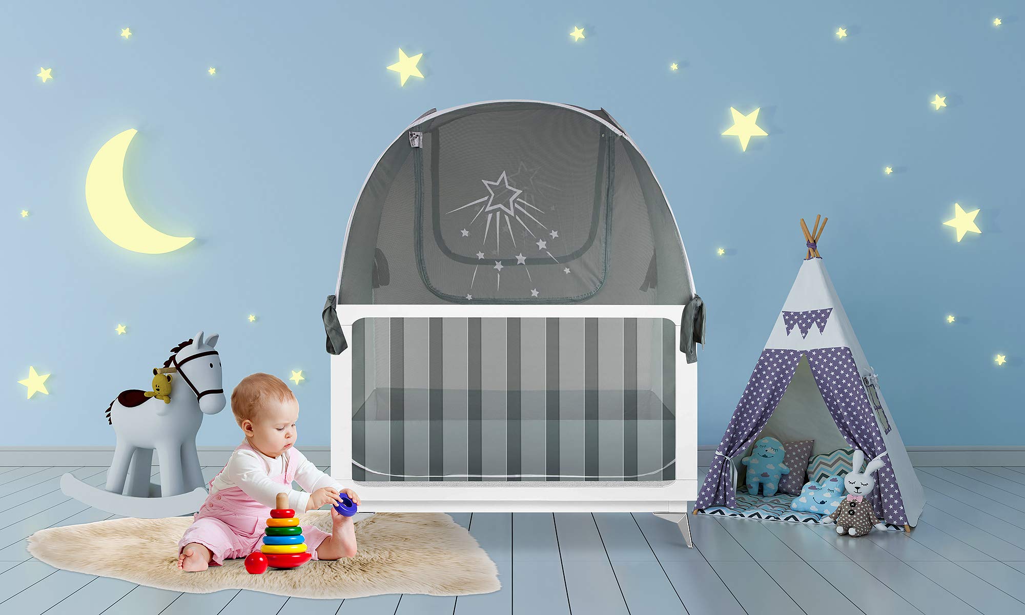 Aussie Cot Net Baby Crib Tents Twin 2 Silver Star Crib Tents to Keep Baby from Climbing Out - Crib Mosquito Netting