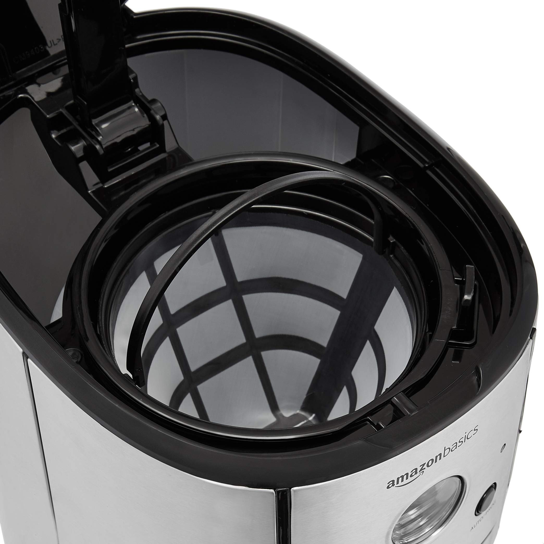 Amazon Basics Programmable Coffeemaker with Carafe and Reusable Filter, Stainless Steel, 12 Cups, Black