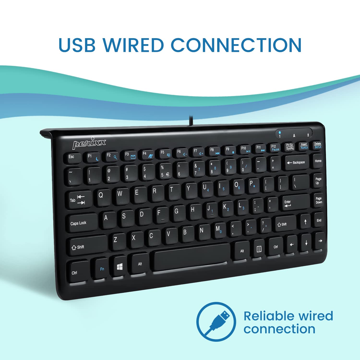 Perixx PERIBOARD-407B US, Wired USB Mini Keyboard with 11 Hot Keys - Glossy Black - US English Layout
