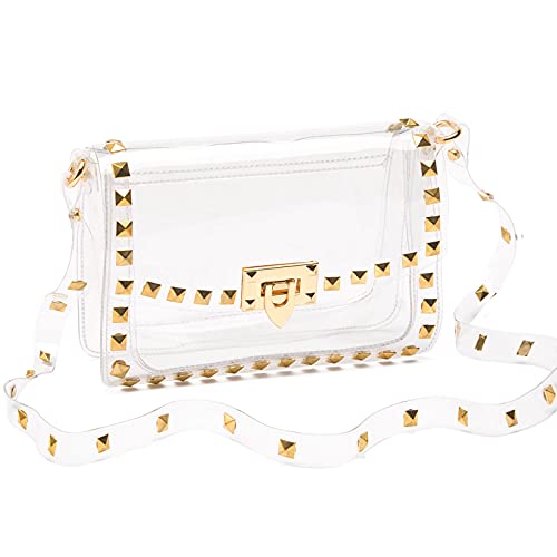 COROMAY Clear Purse for Women, Clear Crossbody Bag Stadium Approved, Fashion Rivet Decor Clear Purses