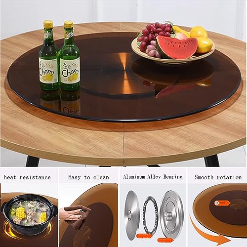DOUKI 40In Tempered Glass Lazy Susan Turntable For Dining Table Swivel Serving Plate, Thick Tempered Glass Turntable Rotating Serving Tray Brown (Color : Brown, Size : 70cm(28inch))