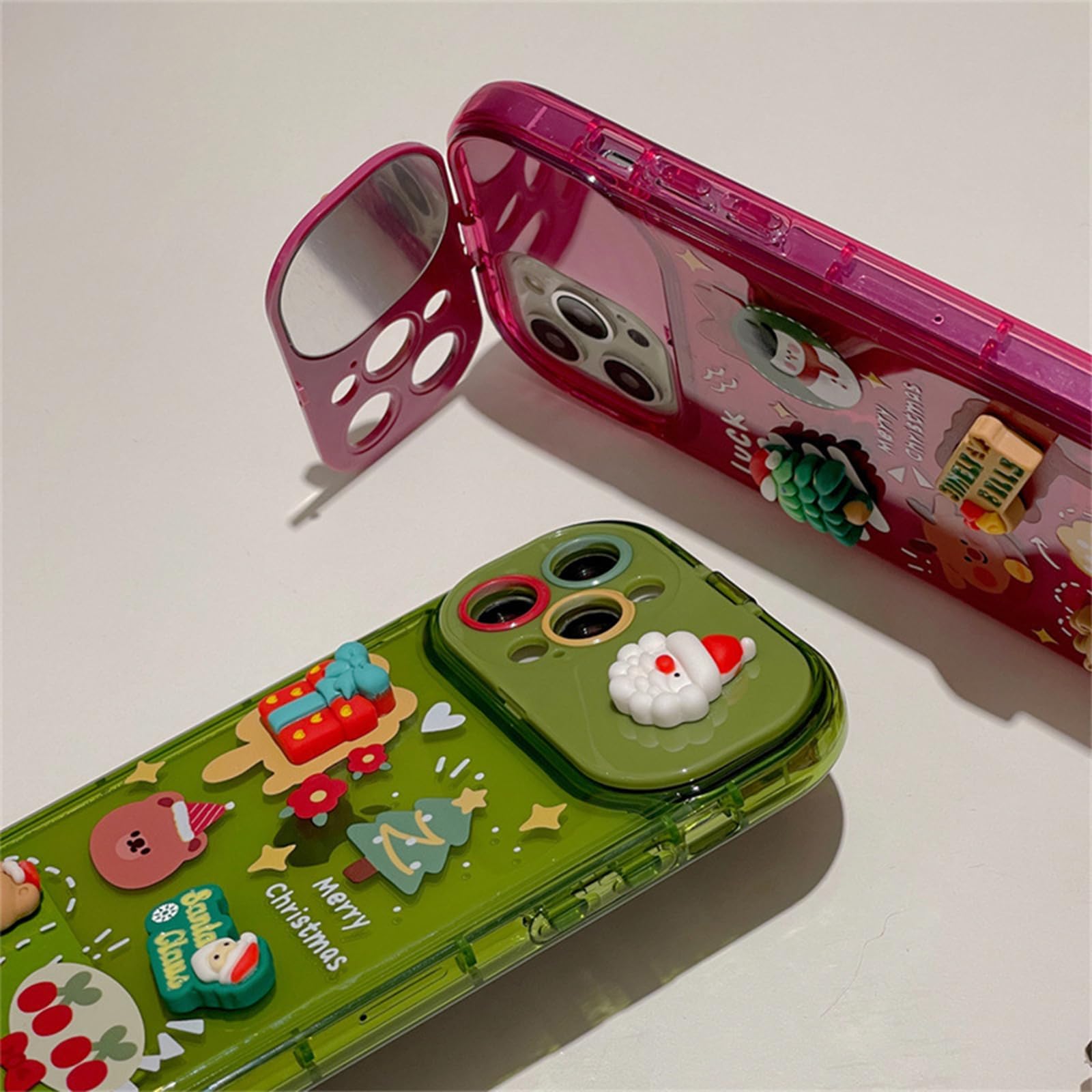 ASSOYEZ Christmas Tree Pendant Flip Mirror Case Cover for iPhone 15 14 13, Cute Soft Silicone Merry Christmas Phone Case Compatible for iPhone (Red,for iPhone15 pro)