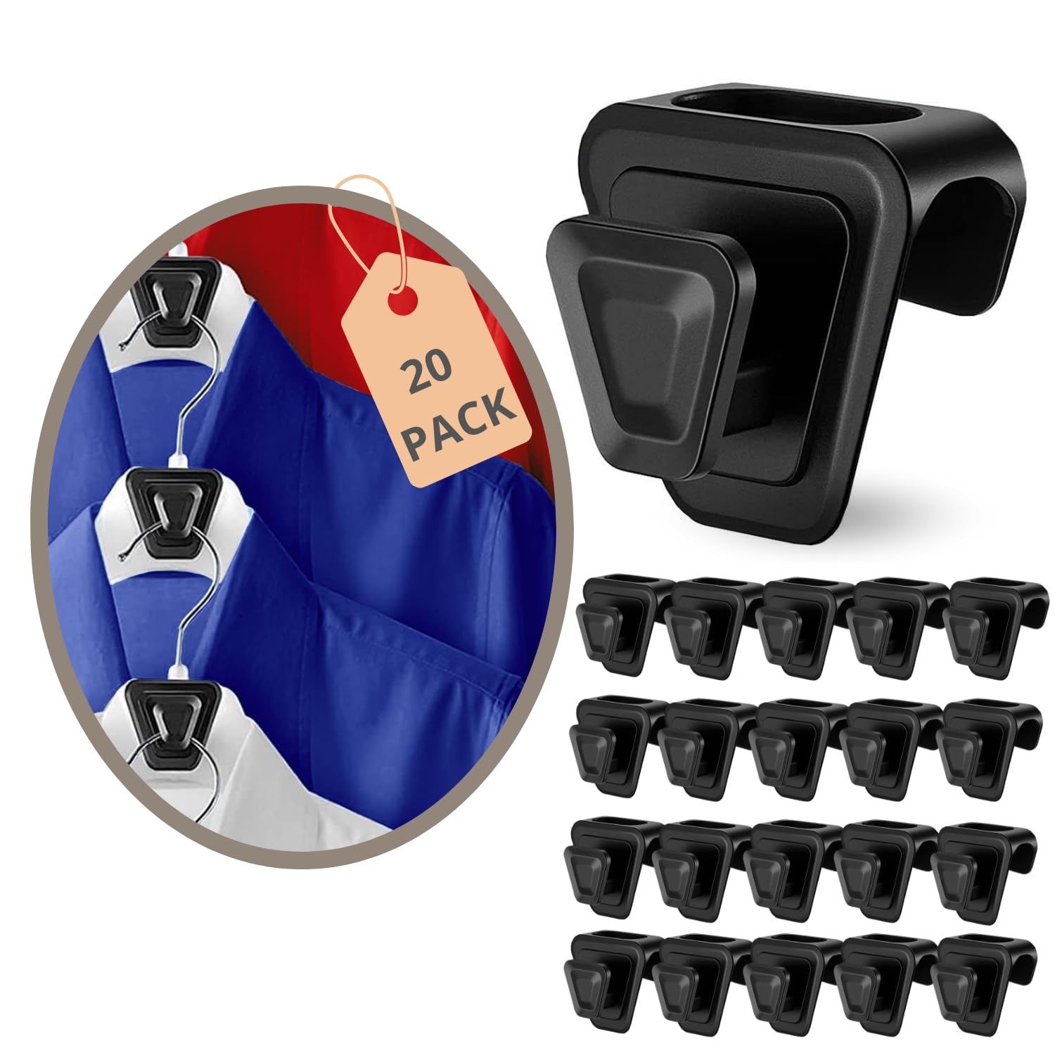 Space Saving Hangers with Hanger Connector Hooks (40 PCS) - Clothes Hanger Space Saver for Closet Organization, Space Saving Hangers for Clothes, Clothes Hanger Connector Hooks (Black)
