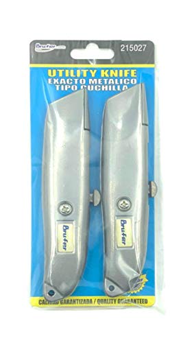 BRUFER 215027 Heavy Duty Metal Box Cutters with Retractable Blades - Bulk Pack of 2 Metal Utility Knives