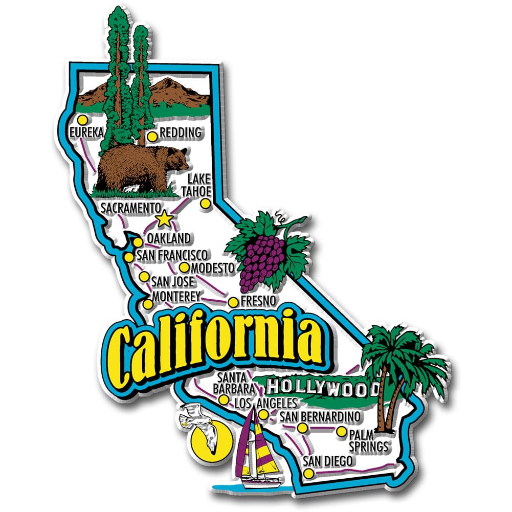 California Jumbo State Magnet by Classic Magnets, 3.9" x 4.9", Collectible Souvenirs Made in The USA