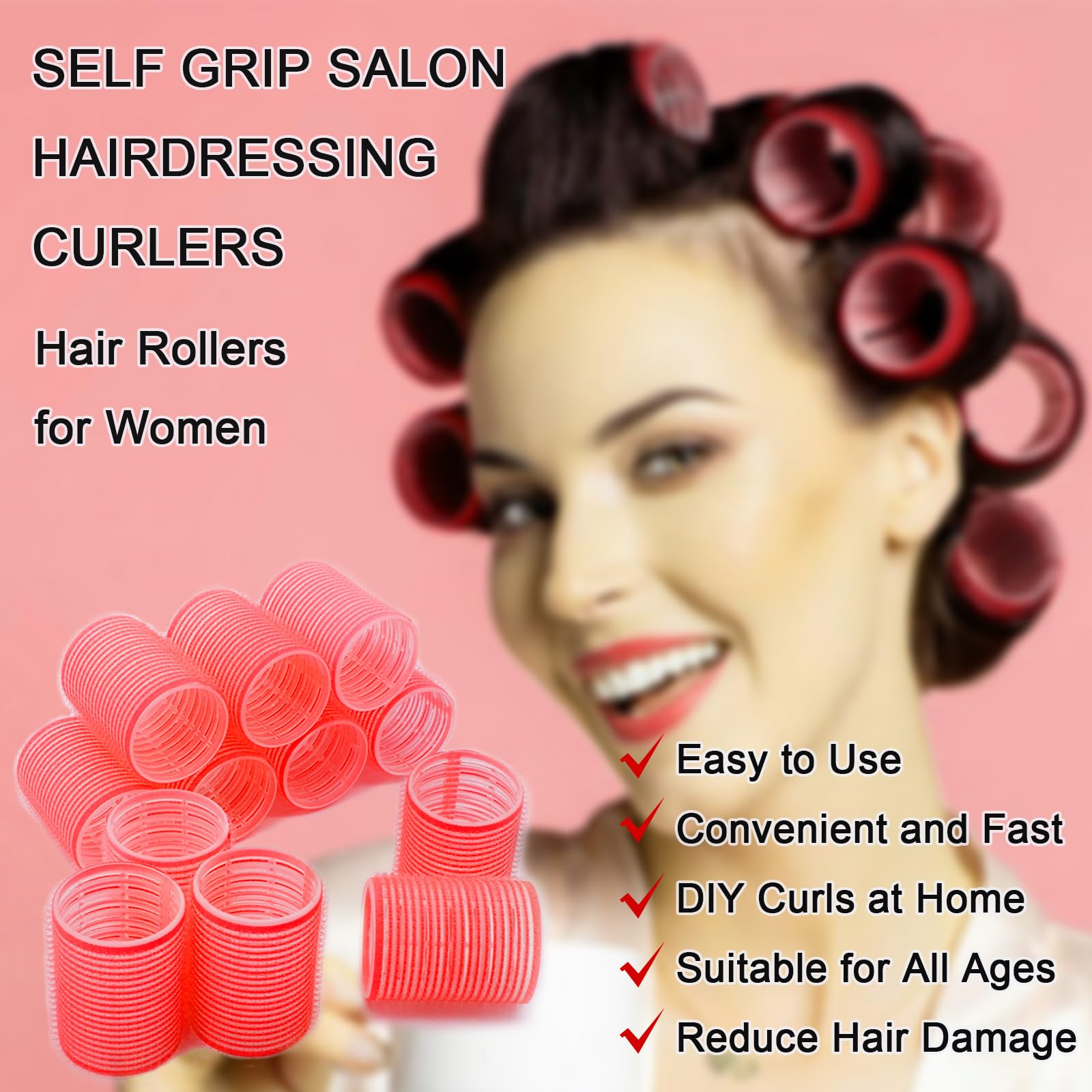 Hair Rollers, 12 Pack Salon Hair Dressing Curlers Self Grip, Hair Curlers for Long Hair, DIY Curly Hairstyle, Colors May Vary, Large