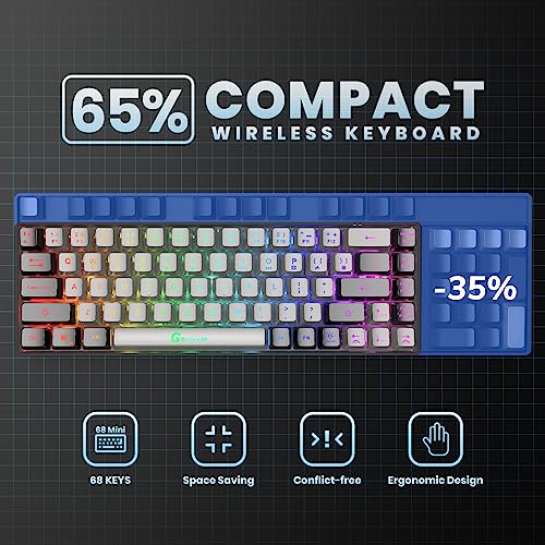 GEODMAER 65% Wireless Gaming Keyboard, Rechargeable Backlit Gaming Keyboard, Ultra-Compact Mini Mechanical Feel Anti-ghosting Keyboard for PC Laptop PS5 PS4 Xbox One Mac Gamer (Gray-Black)