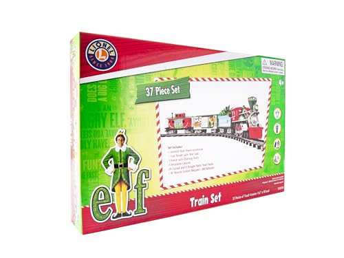 Lionel Battery-Operated Elf Toy Train Set with Locomotive, Train Cars, Track & Remote with Authentic Train Sounds, & Lights for Kids 4+