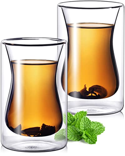 EparƩ Turkish Clear Glass Tea Cups - Set of 2 Double Wall Clear Glass Coffee Mug - 6 oz Insulated Walled Transparent Glasses for Cafe Latte Espresso or Cappuccino Hot Beverages