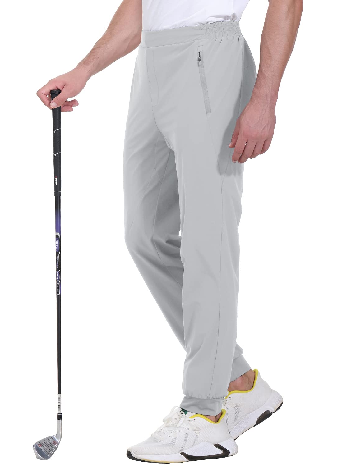 BGOWATU Men's Golf Joggers Pants Slim Fit Sweatpants Stretch Running Walk Pants for Men Light Gray 32