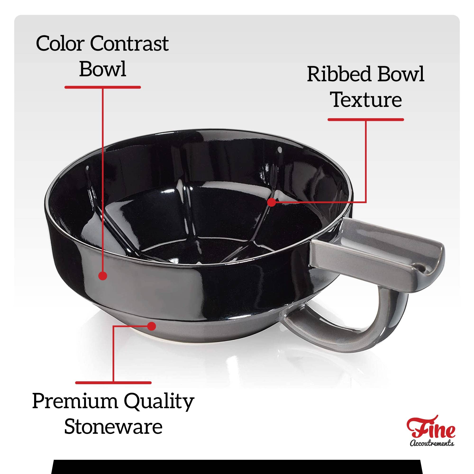Fine Mr Lather Bowl, Gentleman's Ceramic Shaving Cream Bowl, Aerating Ribbed Texture, Brush Holder, Wall Mount Hole, Dark Bowl for Visual Contrast, Premium Stoneware Construction (Black)
