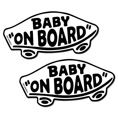 EPIC Goods Baby On Board Magnet for Cars, Trucks, Vans [2-Pack] Safety Sign Decal for Kids, Heavy-Duty Magnetic Bumper Sticker - Skateboarding, BMX, Baby Shower Registry Gift (Black/White - Magnets)