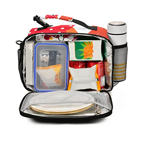 Cute Fox Lunch Box Flower Insulated Lunch Bag Girls Cooler Tote Kids Boys Shoulder Strap Reusable for School Picnic Travel Office