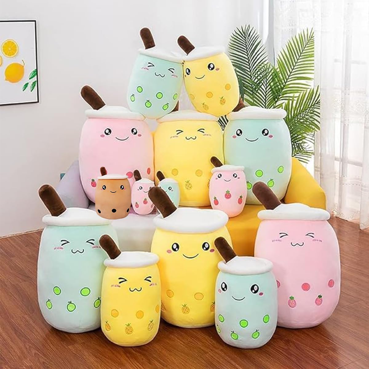 KEDE Cartoon Bubble Tea Plush Pillow,Plush Boba Tea Cup Toy Figurine Toy,Multiple Sizes Cute Bubble Tea Cup Shaped Pillow (A-1,9.4'')