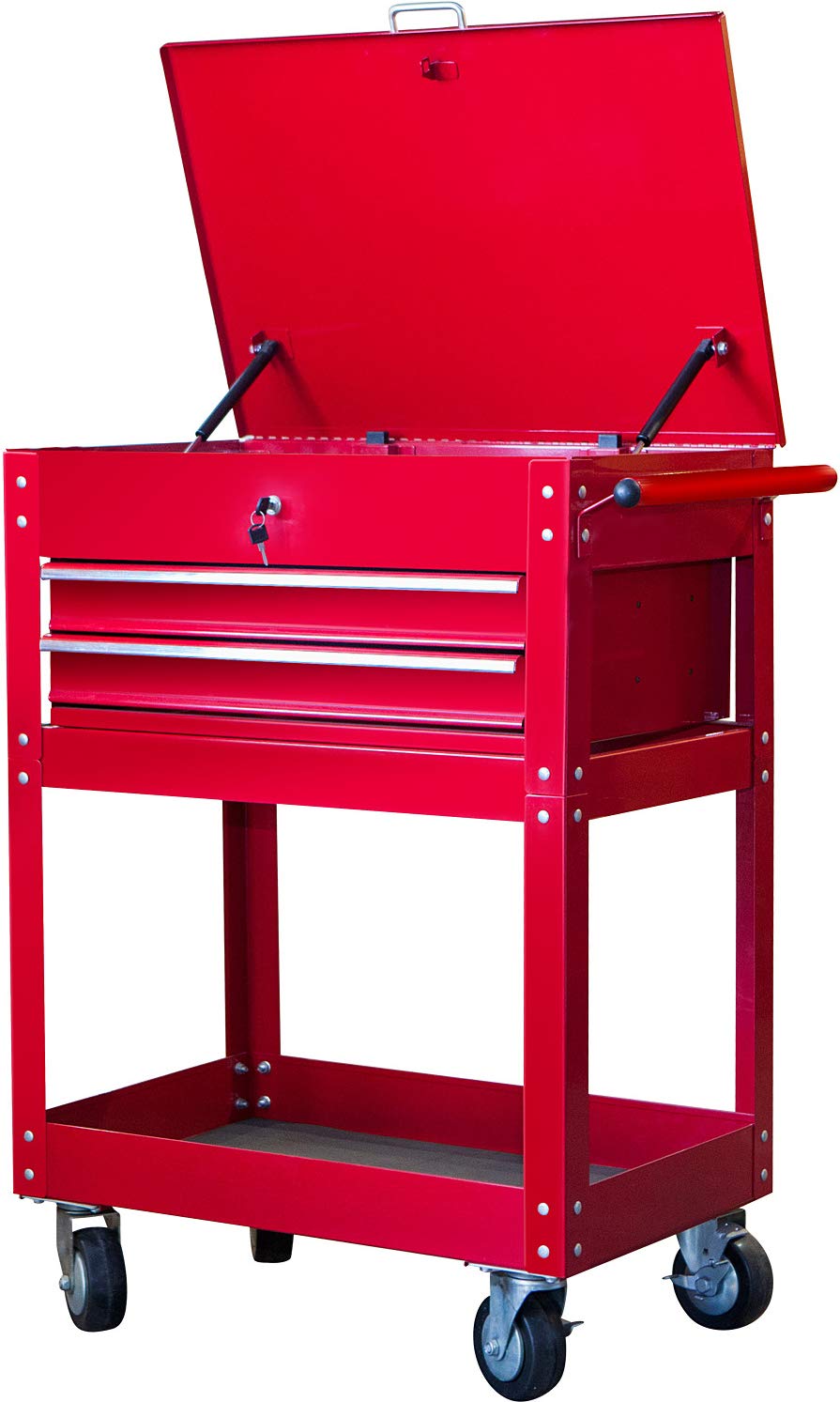 BIG RED TC325C Torin Garage Workshop Organizer: Heavy Duty Steel Rolling Tool Storage Cart with Top Cabinet and 2 Drawers, Red