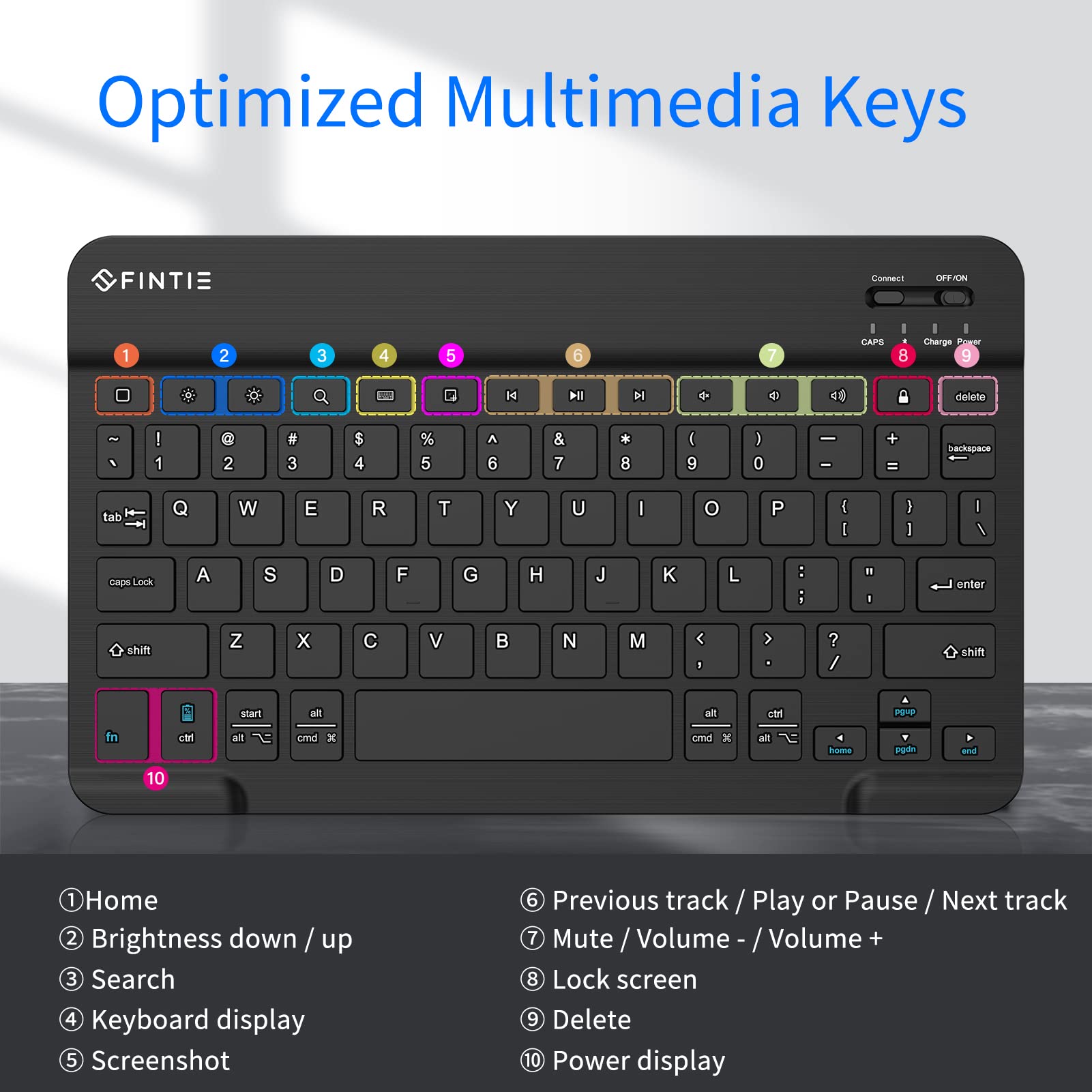 FINTIE 10-Inch Ultrathin Wireless Bluetooth Keyboard for iPad Samsung Tablet, iPhone Smartphone, iOS, Android Tablets Phone, Black