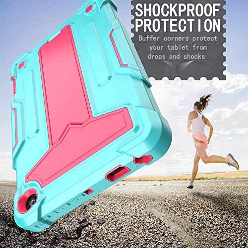 EpicGadget Case for Amazon Fire 7 Tablet (12th Generation, 2022 Released) - Heavy Duty Hybrid Impact Resistant Case Cover with Kickstand + 1 Stylus and 1 Screen Protector (Teal/Pink)
