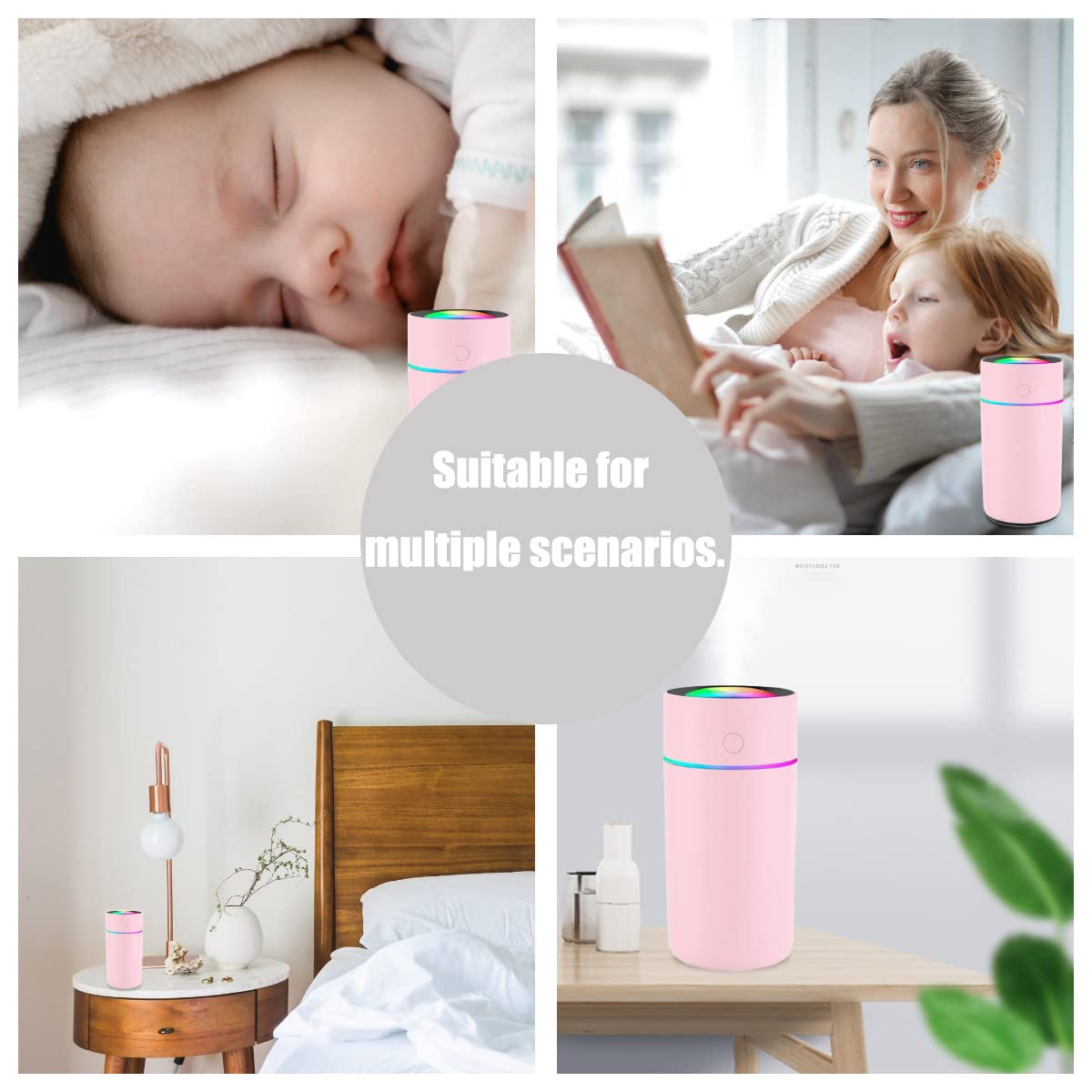 SPOLI Mini Humidifier for Bedroom,USB Portable Humidifier,320ml Water Tank,Suitable for Cars,Offices,Bedrooms, etc, 2 Mist Modes,Automatic Shut-Off,Nano Mist,Super Quiet. (Pink)
