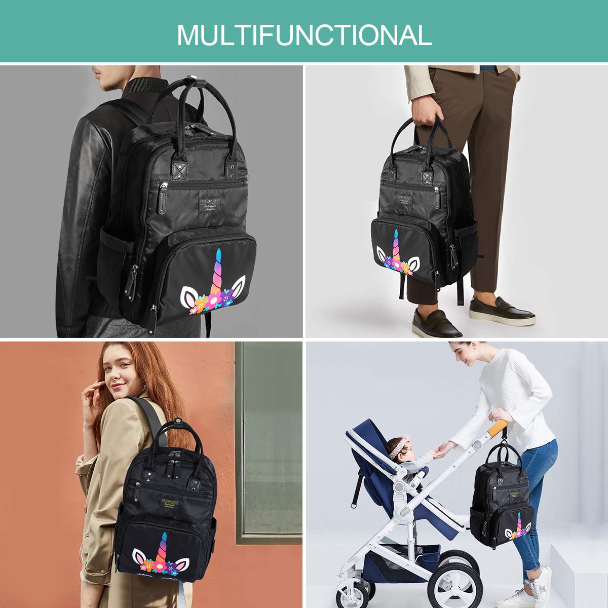 Baby Diaper Bag Backpack-Large Backpack Diaper Bag Organizer With Changing Pad For Mom Dad Travel , Modern Cloth Diaper Wet Bag Black Tote Nappy Bags