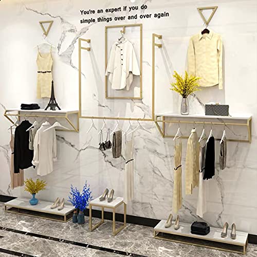 Ethemiable Clothing Store Modern Clothing Display Stands,Wall-Mounted Garment Rack with Wood,Storage Shoe Bag Metal Shelf,Organization Hanging Towel Rack(Gold, 39" L)