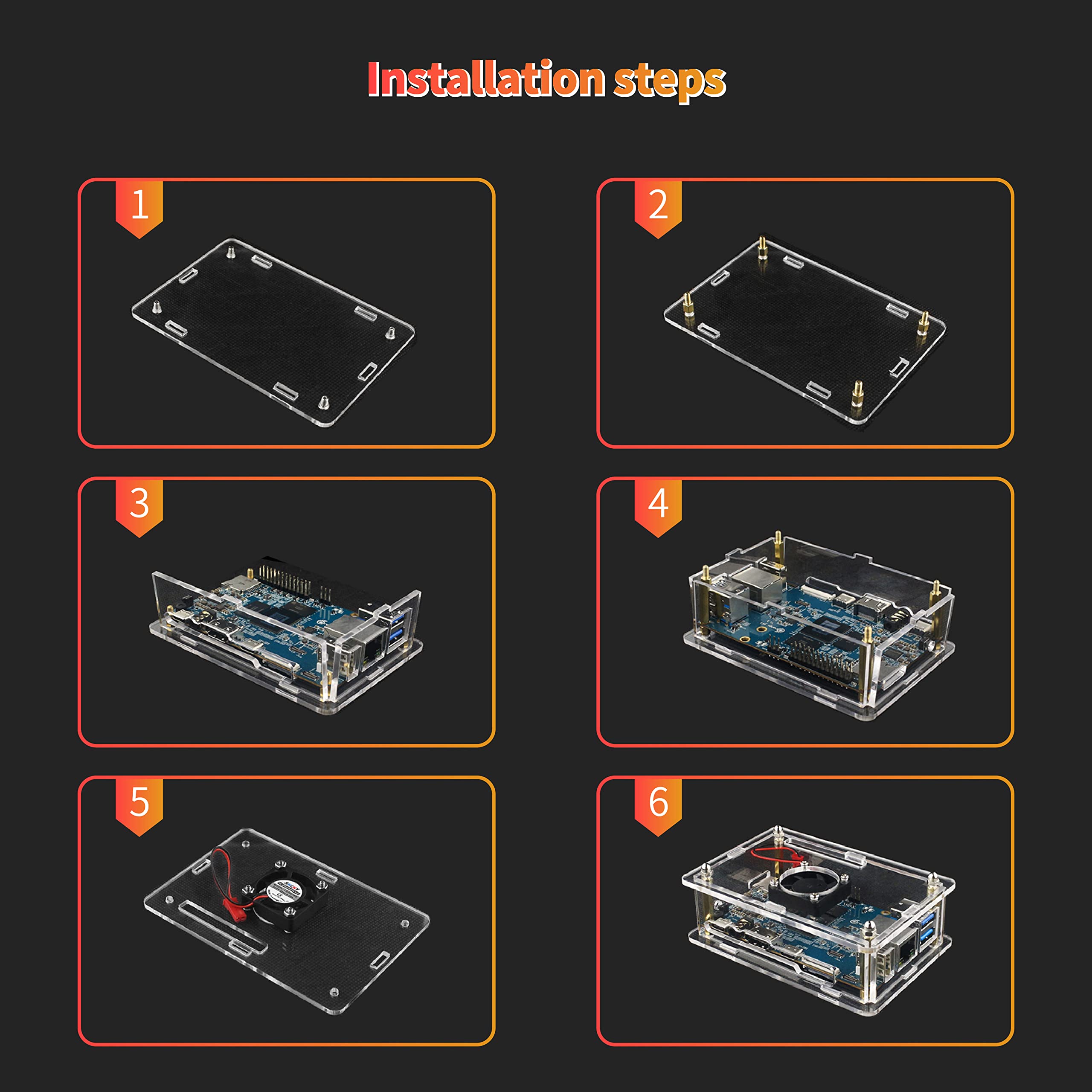 Case Fit Compatible for Orang- Pi 5 Acrylic Case Enclouse Clear Box Cover Protecion Shell with Cooling Fan Heatsink Compatible with Orang- Pi 5 Accessories