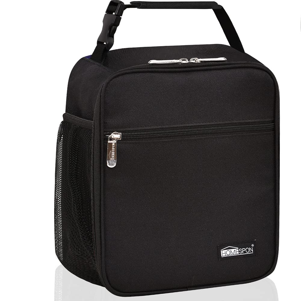 Buringer HOMESPON Reusable Lunch Bag Insulated Lunch Box Bento Cooler Tote with Front Pocket For Office/Outdoor (Black)